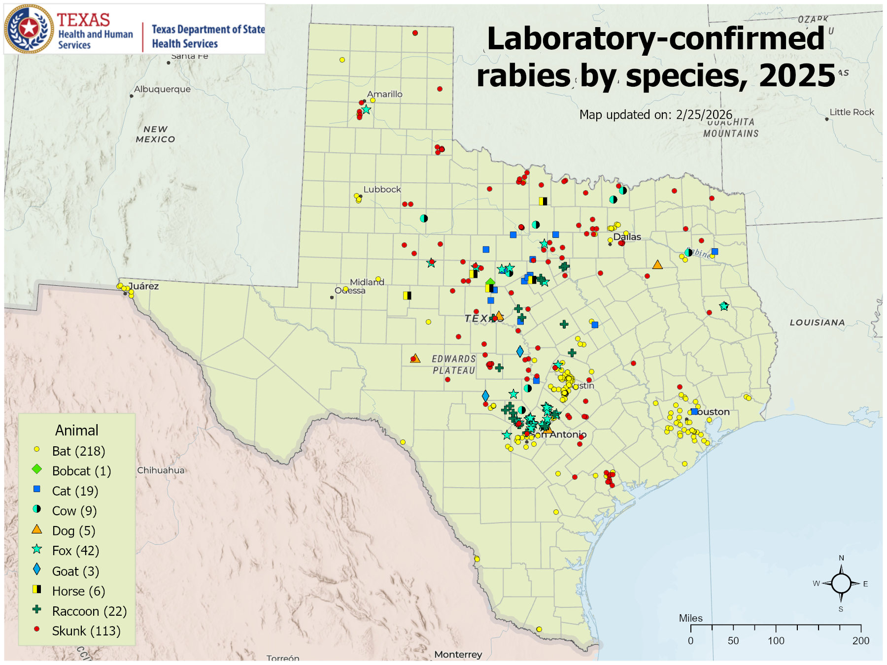 Rabies Maps 2025 | Texas DSHS